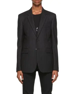 Saint Laurent Pinstriped Buttoned Blazer - Black