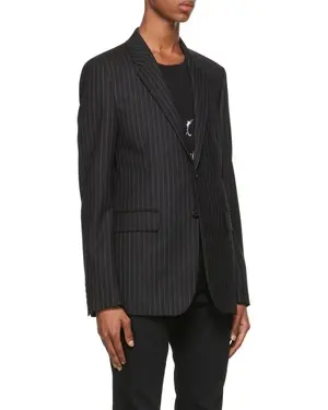 Saint Laurent Pinstriped Buttoned Blazer - Black
