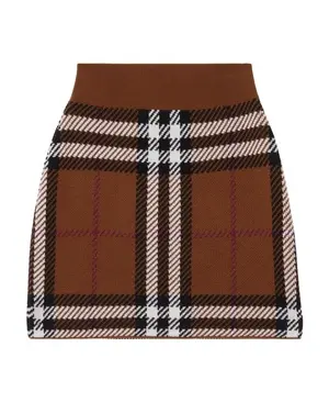 Burberry Kiandra Check Wool Mini Skirt Brown