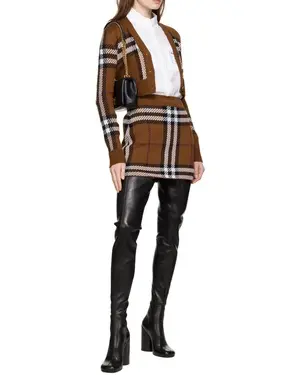 Burberry Kiandra Check Wool Mini Skirt - Brown