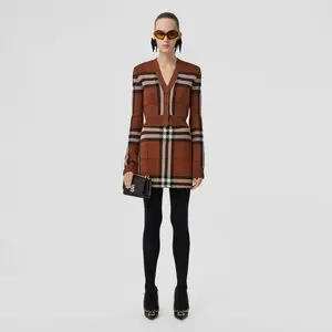 Burberry Kiandra Check Wool Mini Skirt - Brown