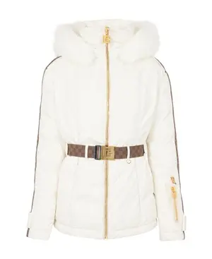 Balmain Belted Down Jacket With Monogram Belt - White