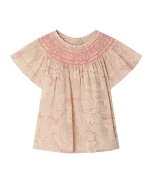 Bonpoint Round Neck Short Sleeve Smocked Top