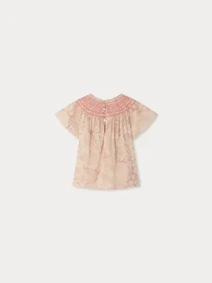Bonpoint Round Neck Short Sleeve Smocked Top
