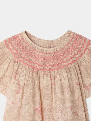 Bonpoint Round Neck Short Sleeve Smocked Top