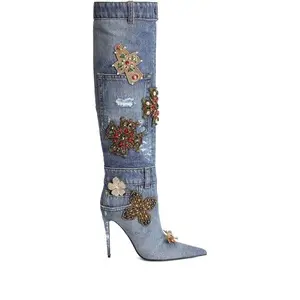 Dolce & Gabbana Embellished Denim Knee-high Boots