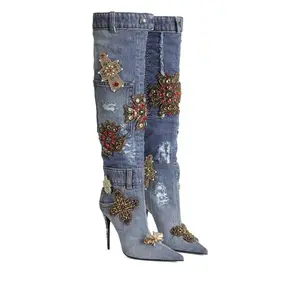 Dolce & Gabbana Embellished Denim Knee-high Boots