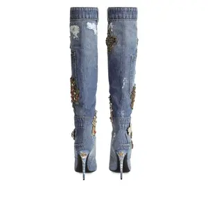 Dolce & Gabbana Embellished Denim Knee-high Boots