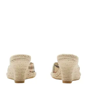 Burberry Checked Wedge Espadrille Mules - Sand-colored