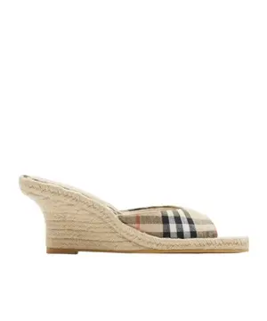 Burberry Checked Wedge Espadrille Mules - Sand