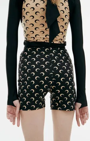 MARINE SERRE All Over Moon Print Elastic Waist Shorts - Black