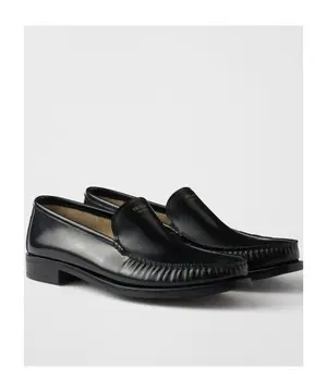 Prada Logo-debossed Ruched Loafers - Black