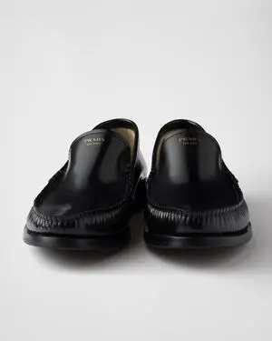 Prada Logo-debossed Ruched Loafers - Black