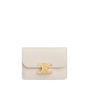 Celine Card Holder With Flap Triomphe In Lizard - Beige