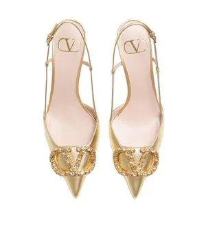 Valentino Garavani Vlogo Signature Slingback Pumps In Laminated Nappa Leather - Bronze