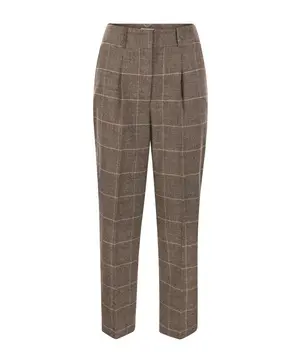 Peserico High Waist Wide Fit Flannel Checkered Trousers