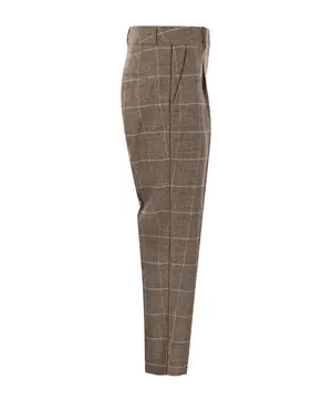 Peserico High Waist Wide Fit Flannel Checkered Trousers