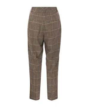Peserico High Waist Wide Fit Flannel Checkered Trousers