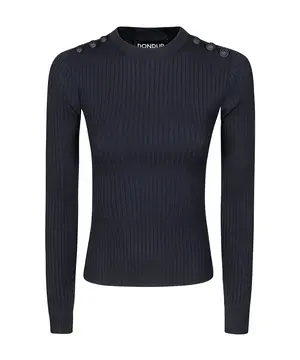 DONDUP Ribbed Button Detailed Crew Neck Sweater