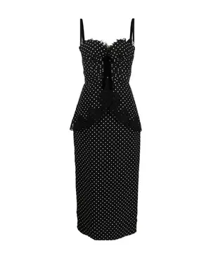 Alessandra Rich Polka Dot Sweetheart Neckline Midi Dress
