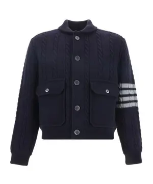 Thom Browne 4-bar Stripe Cable-knit Bomber Jacket - Navy