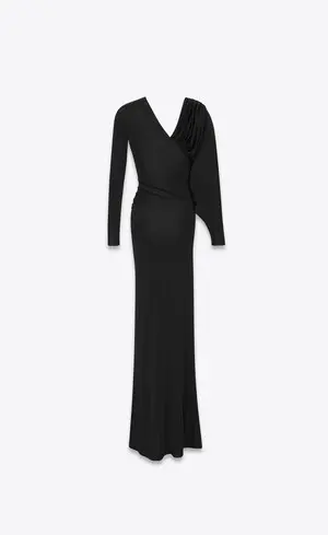Saint Laurent Long-sleeved V-neck Dress With Asymmetrical Draping