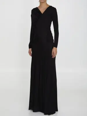 Saint Laurent Long-sleeved V-neck Dress With Asymmetrical Draping