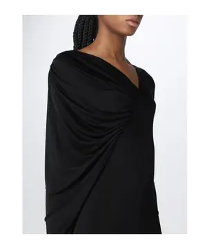 Saint Laurent Long-sleeved V-neck Dress With Asymmetrical Draping