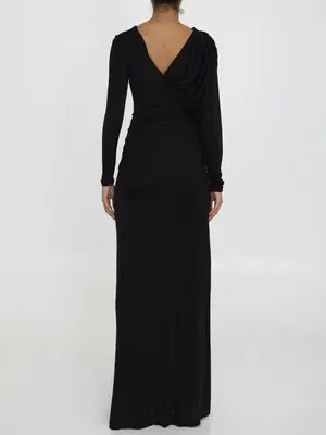 Saint Laurent Long-sleeved V-neck Dress With Asymmetrical Draping