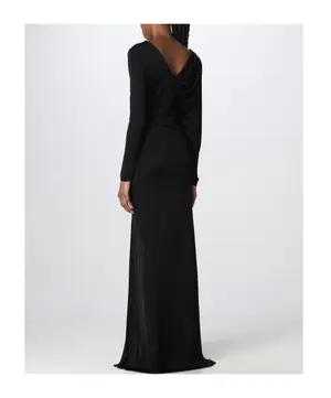 Saint Laurent Long-sleeved V-neck Dress With Asymmetrical Draping