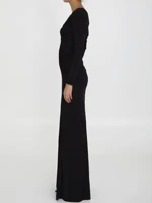 Saint Laurent Long-sleeved V-neck Dress With Asymmetrical Draping