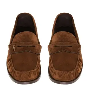 Saint Laurent Logo Plaque Loafers - Brown