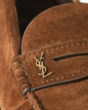 Saint Laurent Logo Plaque Loafers - Brown
