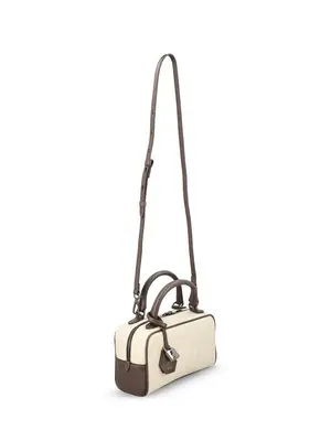 Brunello Cucinelli Structured Raffia Shoulder Bag With Padlock Detail - Beige