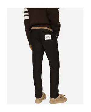 Dolce & Gabbana Tailored Stretch Pants With Logo Patch - Black