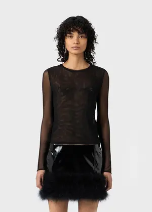 Blumarine Rhinestone Logo Sheer T-shirt