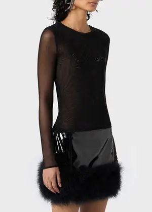 Blumarine Rhinestone Logo Sheer T-shirt