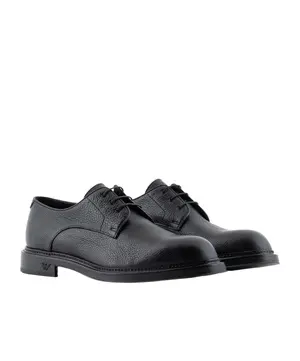 Emporio Armani Lace Up Round Toe Leather Shoes