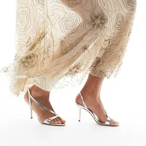 SCAROSSO Paula Almond-toe Strappy Sandals In Metallic Leather - Silver