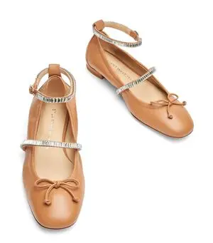 STUART WEITZMAN Stefanie Embellished Ballerina Flats - Tan/clear