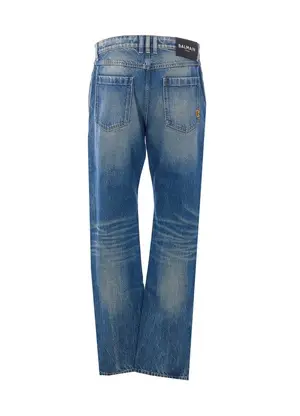 Balmain Logo Patch Straight Leg Jeans - Blue