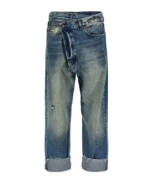 R13 Crossover Cuffed Jeans With Distressed Details - Gray