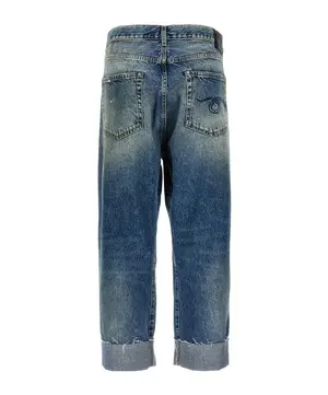 R13 Crossover Cuffed Jeans With Distressed Details - Gray