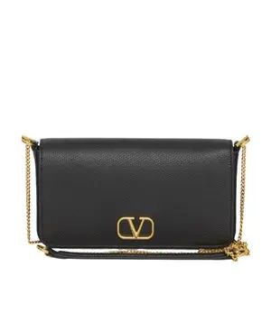 Valentino Garavani Vlogo Signature Clutch Bag With Chain Strap - Black