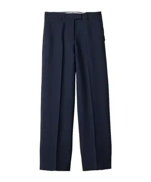 Miu Miu Tailored Trousers With Embroidered Logo - Navy