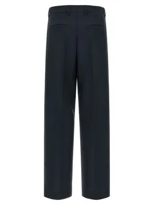 Miu Miu Tailored Trousers With Embroidered Logo - Navy