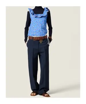 Miu Miu Tailored Trousers With Embroidered Logo - Navy