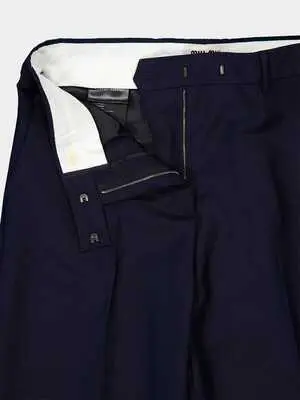 Miu Miu Tailored Trousers With Embroidered Logo - Navy
