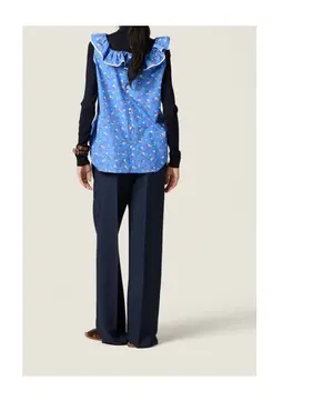 Miu Miu Tailored Trousers With Embroidered Logo - Navy