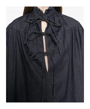 Dries Van Noten Denim Tie-neck Ruffled Shirt